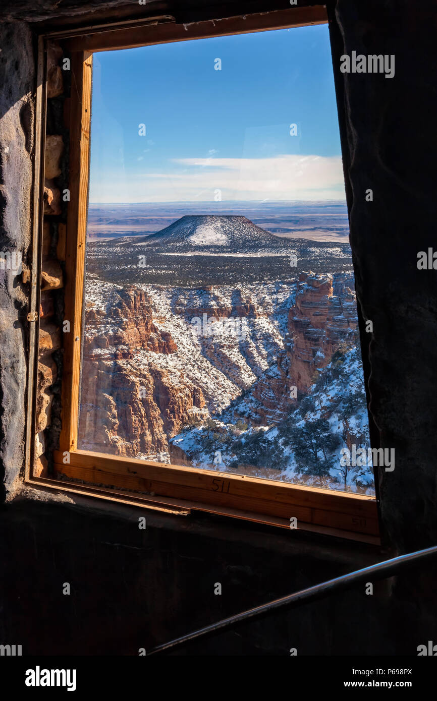 Desert View, seen through the Watchtower window, Grand Canyon National ...