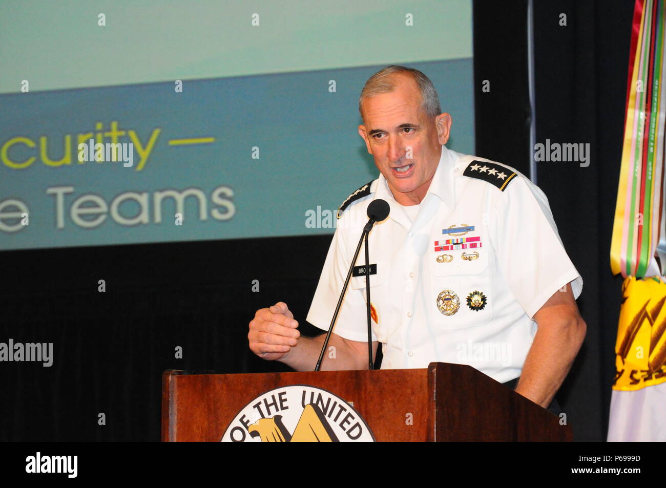 Gen. Robert B. Brown, Commander, U.S. Army Pacific, addresses a ...