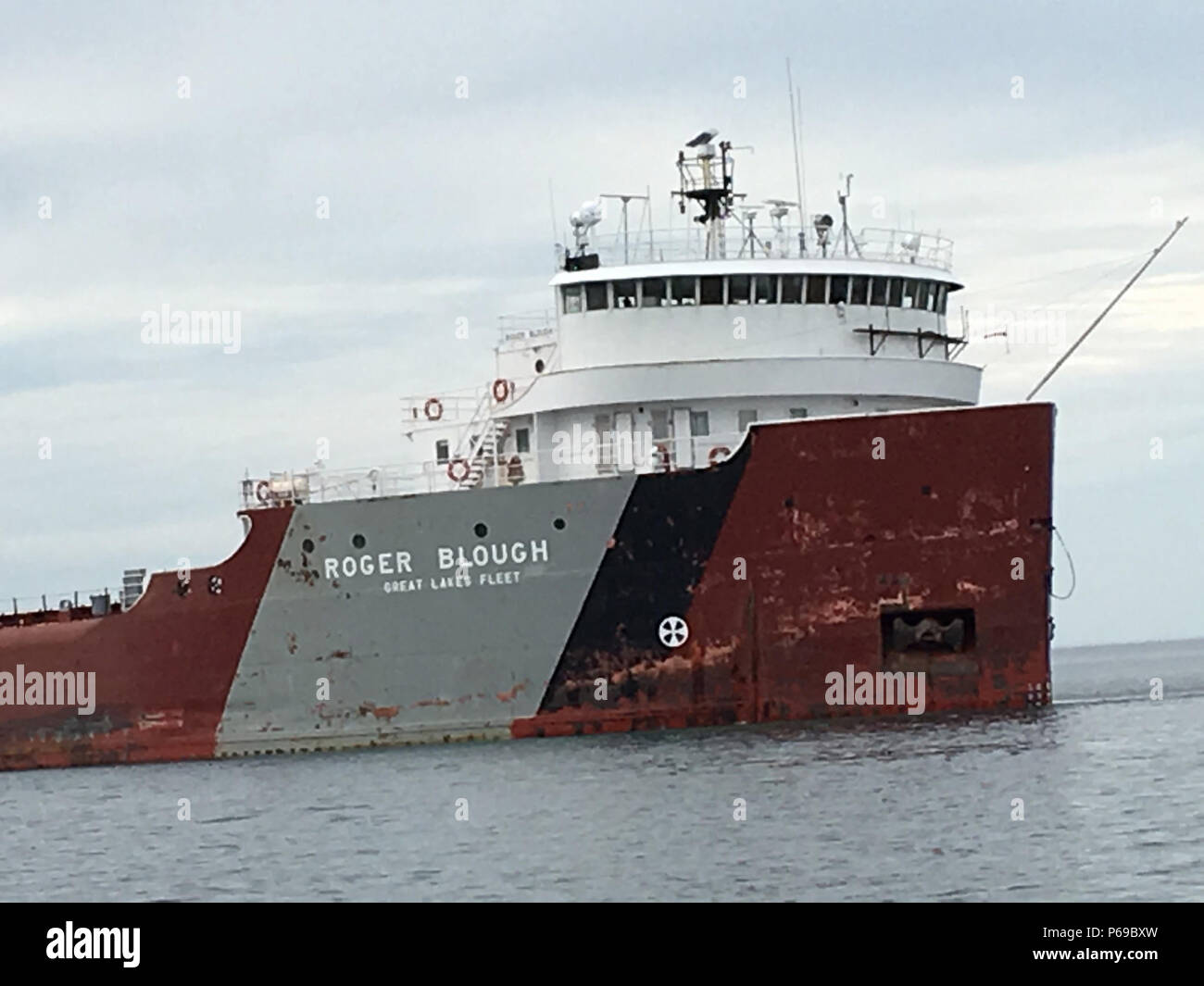 The motor vessel Roger Blough sits grounded in the vicinity of Gros Cap ...