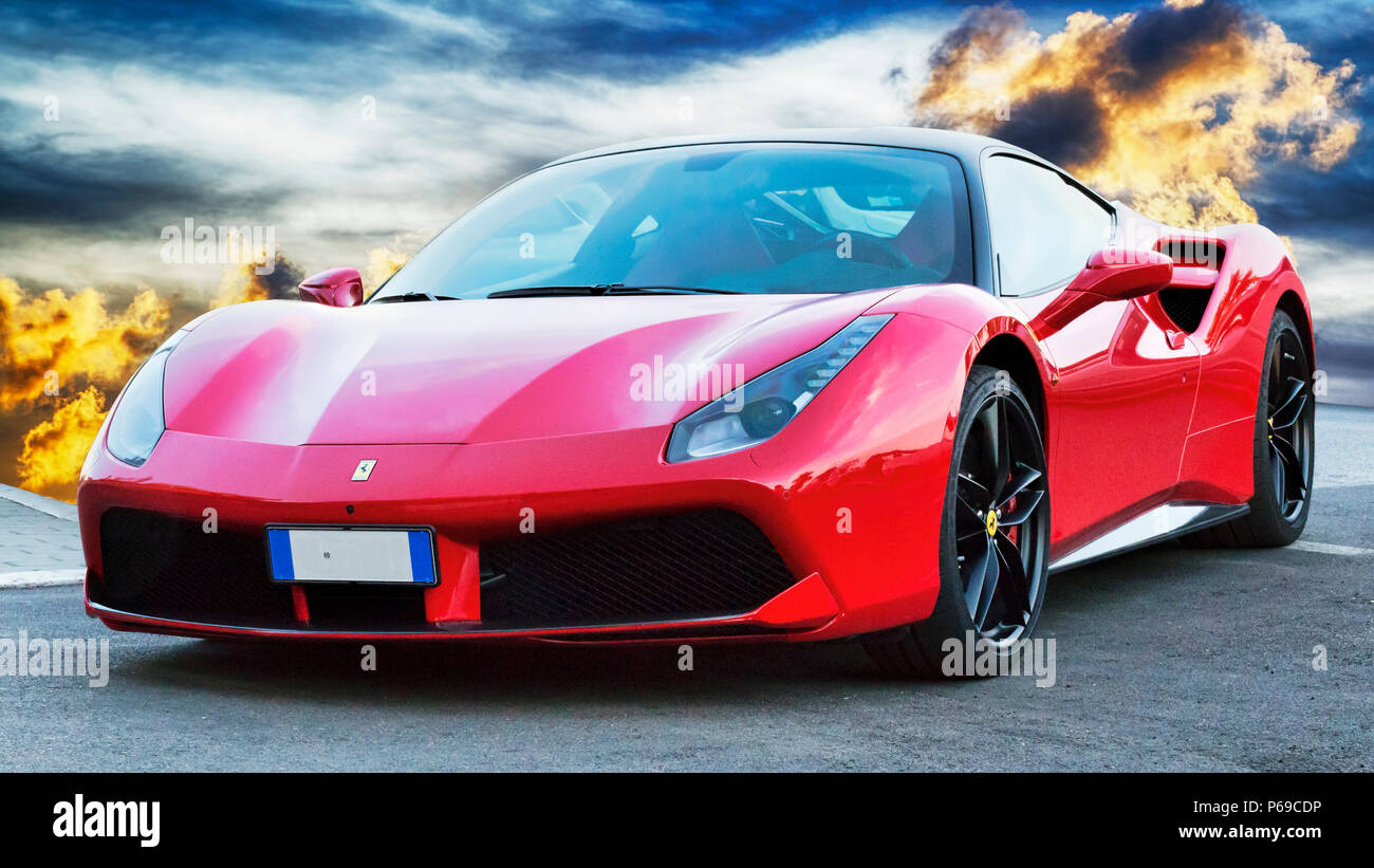 Rome, Italy - June 24, 2018: Luxury model sports car Ferrari 488 GTB ...