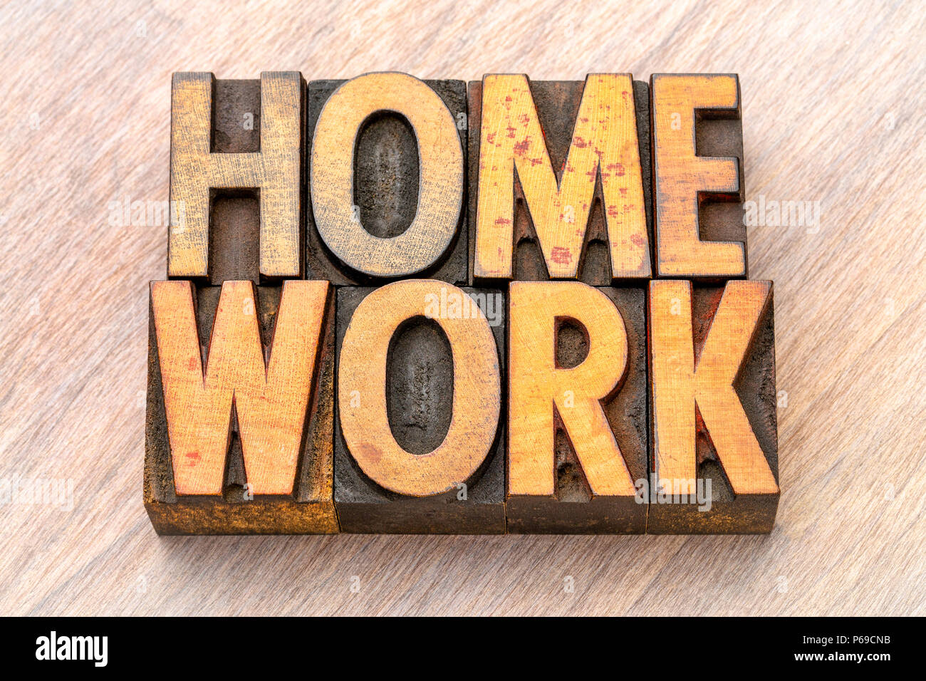 homework - word abstract in vintage lettepress wood type printing ...