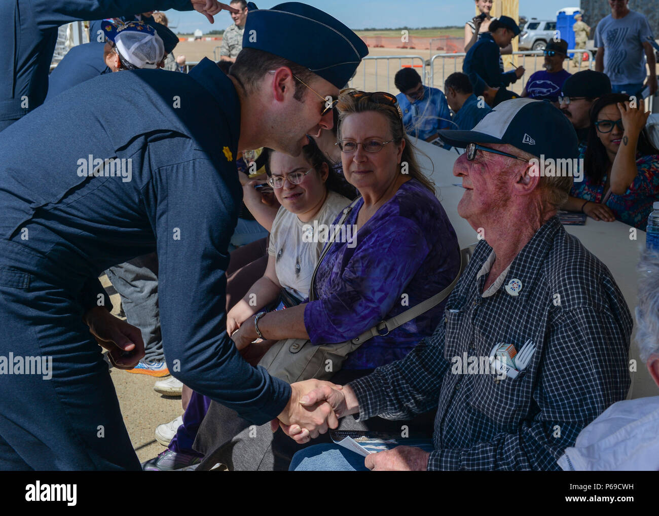 Maj. Alex Turner, Thunderbird 6, meets with a special guest after the ...