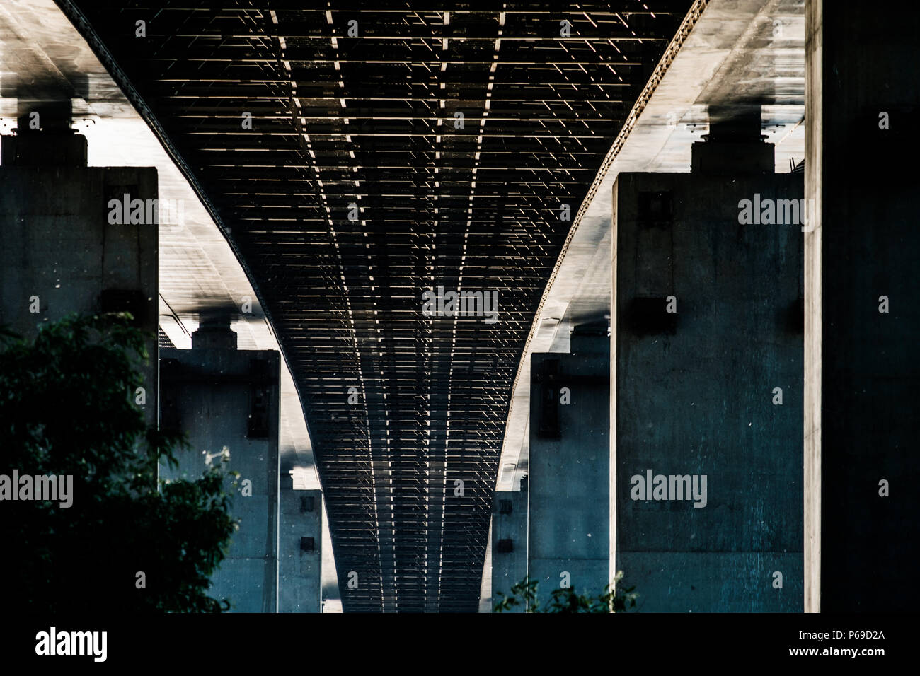 Bottom structure under bridge over Volga-river in Astrakhan Russia ...
