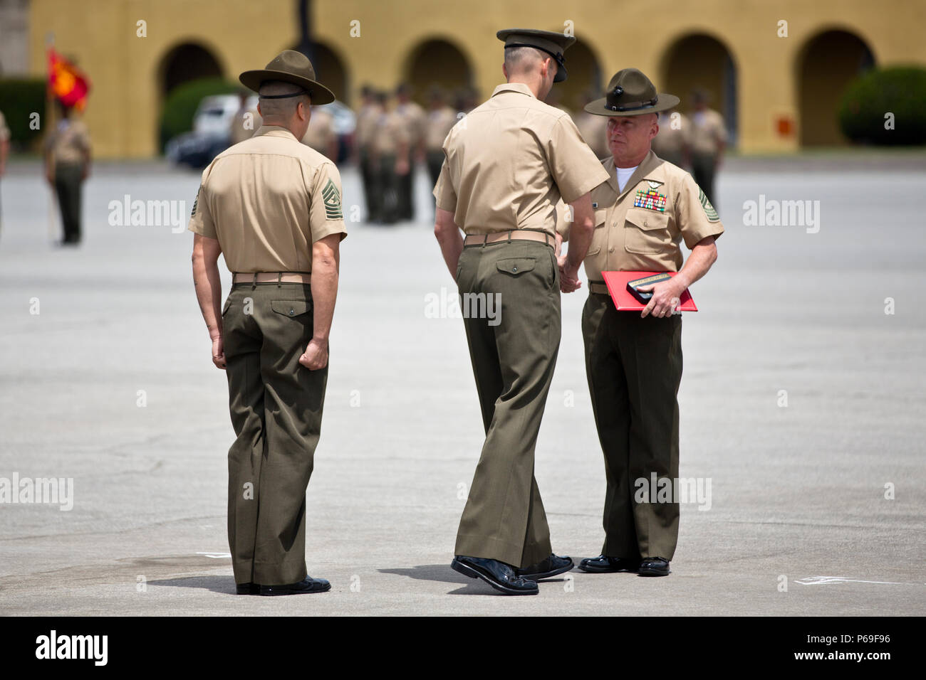 U.S. Marine Corps Sgt. Maj. Jimmy D. Ferriss, right, outgoing sergeant ...