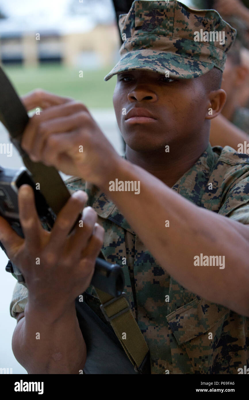 U.S. Marine Corps recruit Brandon A. Strong with Company B, 1st Recruit ...