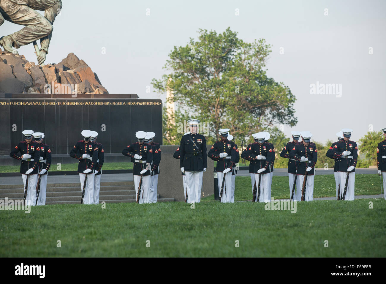 U.S. Marines with Marine Barracks Washington, fix bayonets during the ...