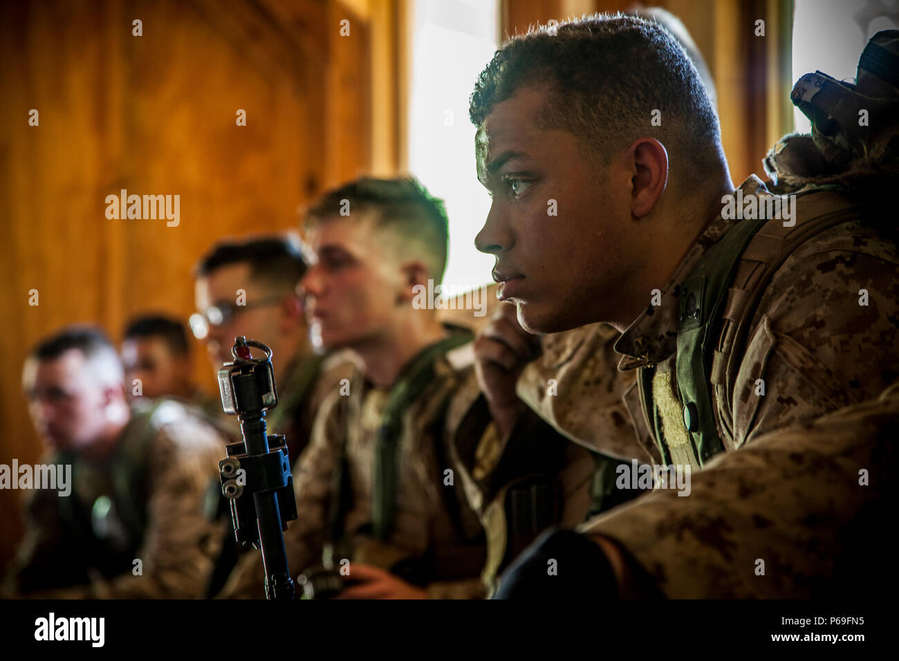 U.S. Marines attending the Military Police Basic Course, recieve a ...