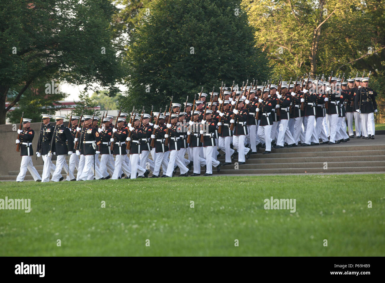 U.S. Marines with Marine Barracks Washington perform during a sunset ...