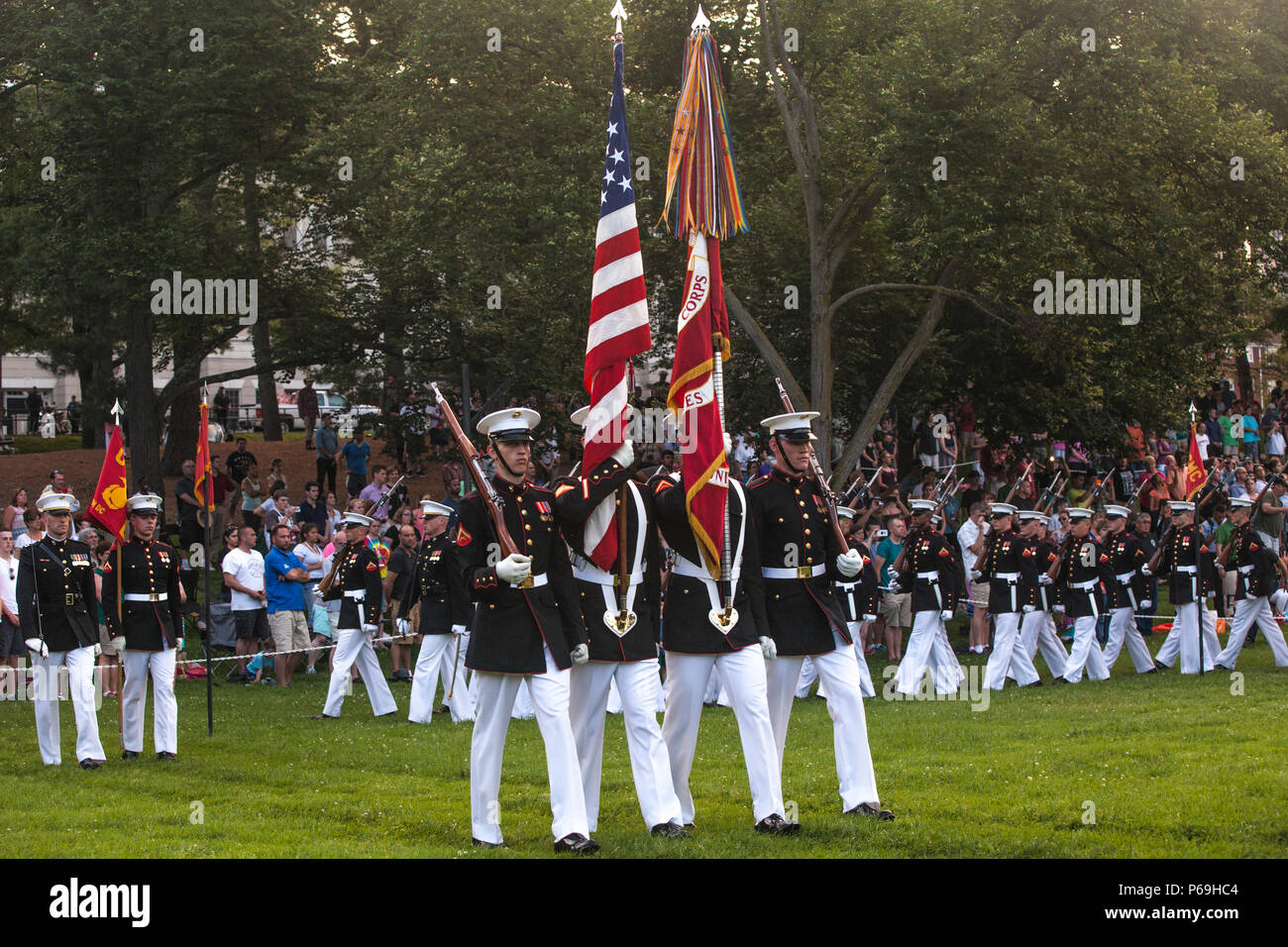 U.S. Marines with Marine Barracks Washington perform during a sunset ...
