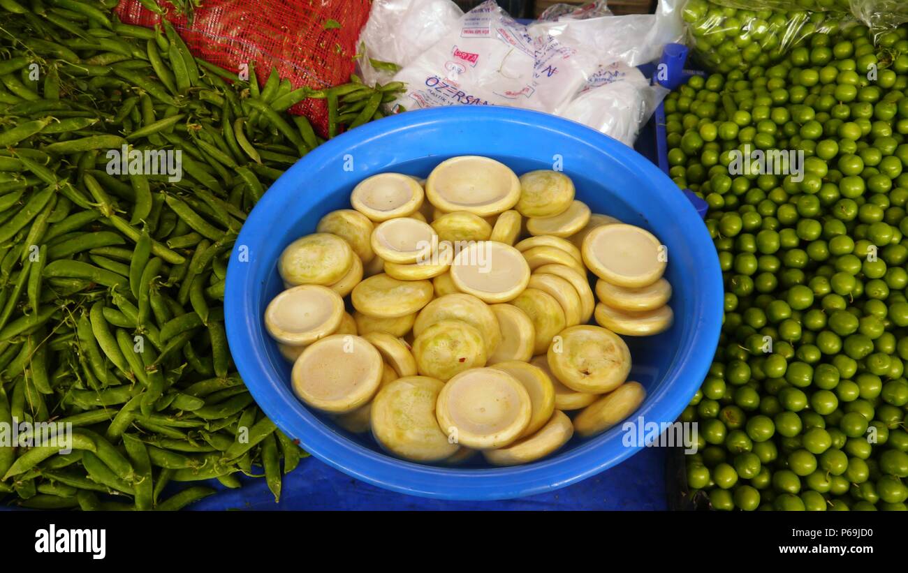 Organic fruit and vegetables on a farmers market in Turkey Stock Photo ...