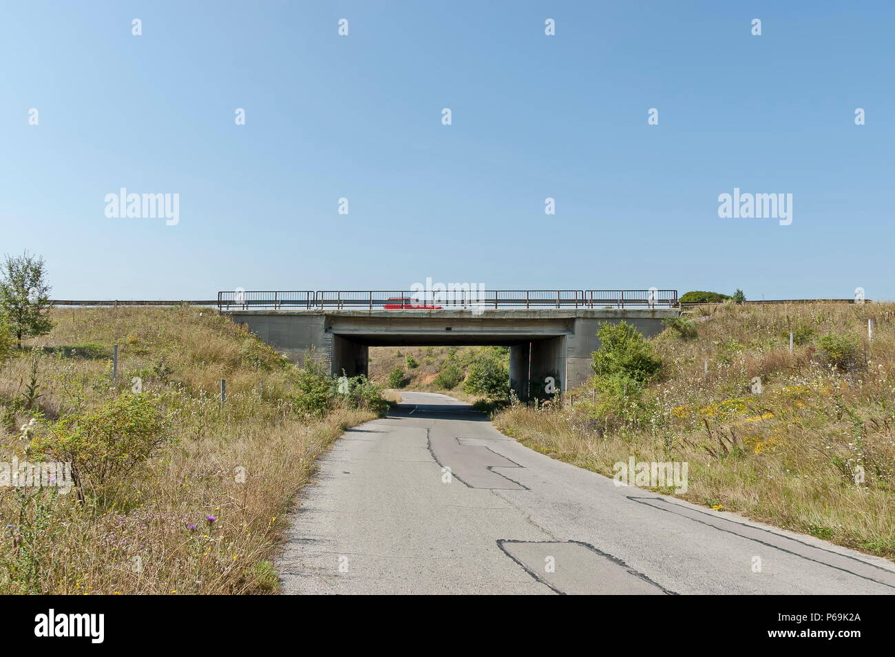 Important transport bridge of highway over minor road between Vakarel ...