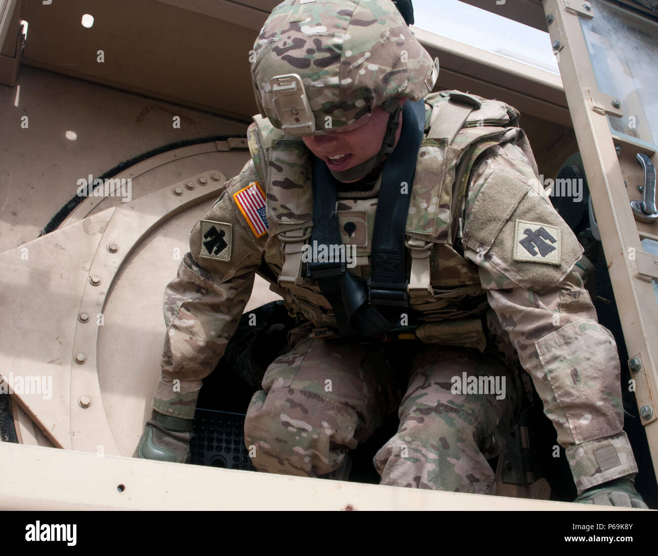 Spc. Destiny Gray of Cushing Oklahoma, a member of Alpha Company, 777th ...