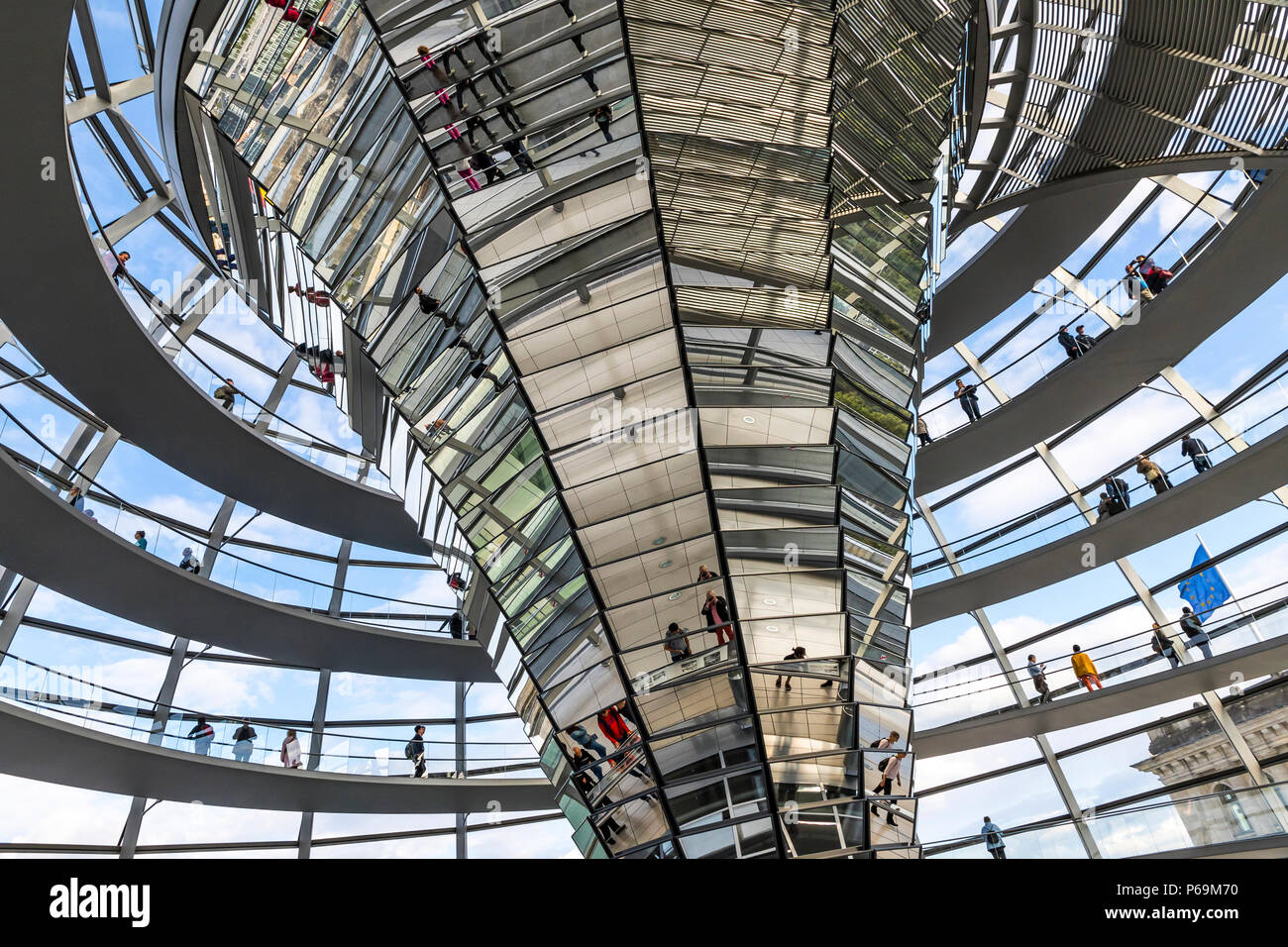 People walking inside the Reichstag Dome. It is a glass dome ...