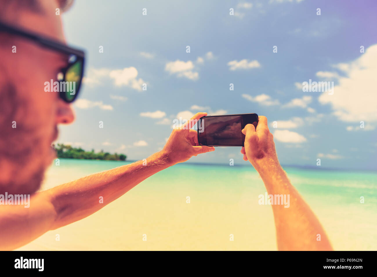 Hand holding blank phone landscape hi-res stock photography and images ...