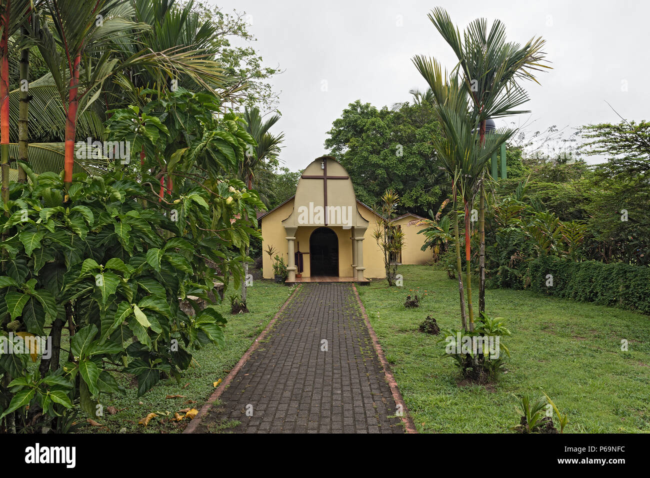 small catholic church in the town of Tortuguero, Costa Rica Stock Photo ...