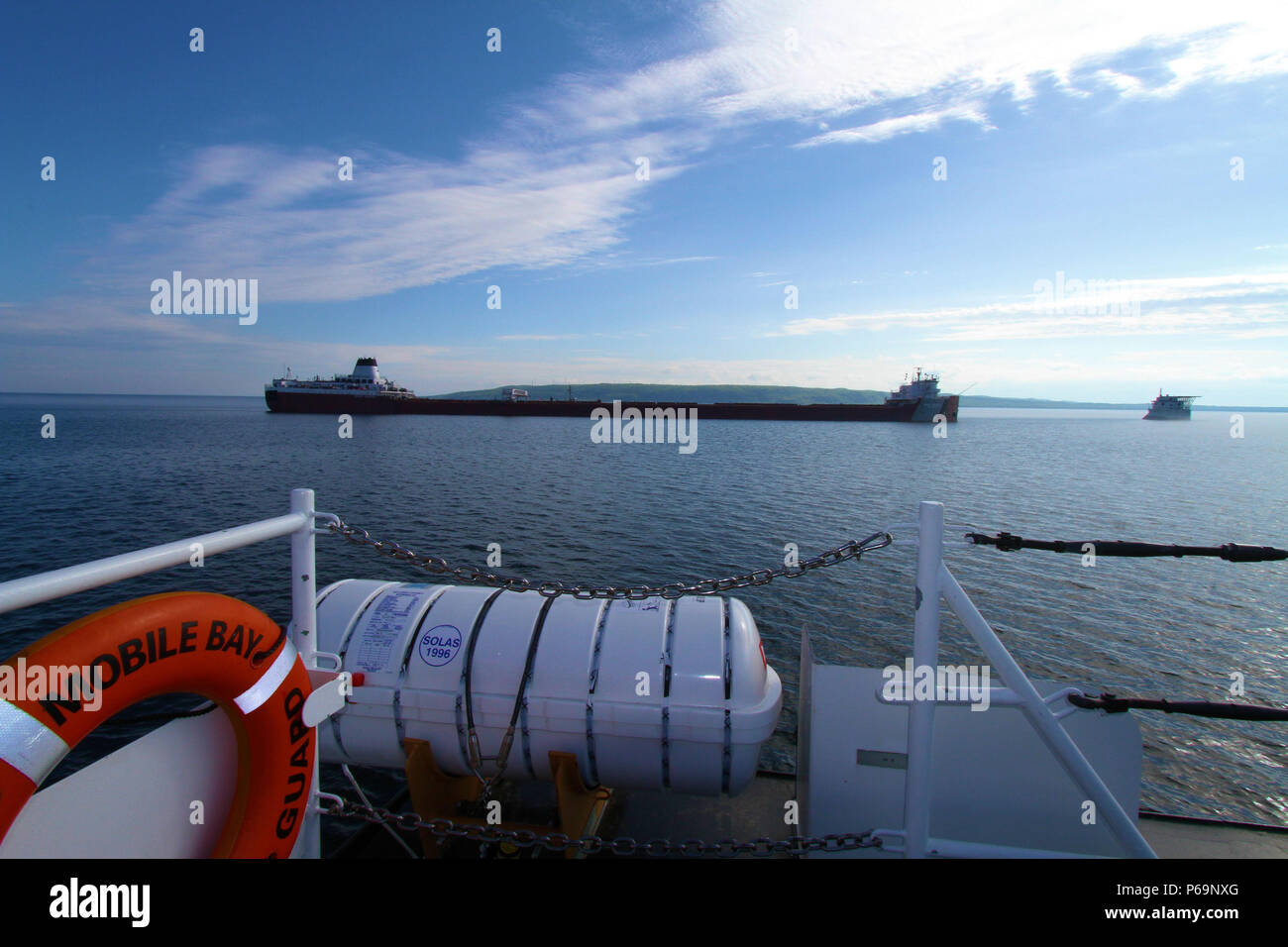 The motor vessel Roger Blough sits grounded in the vicinity of Gros Cap ...