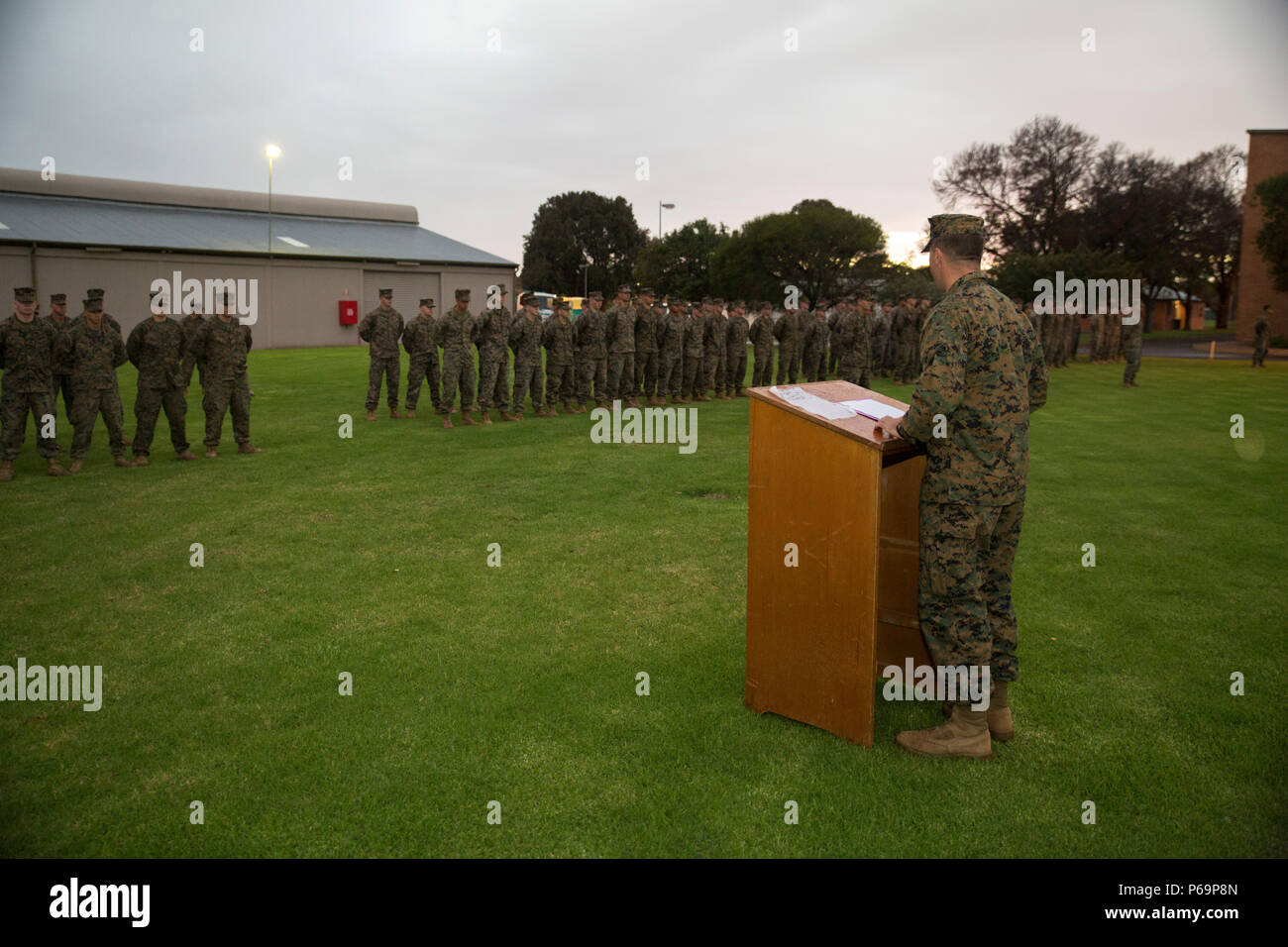 Maj. Christopher W. Simpson, Company C Commander, speaks to his Marines ...