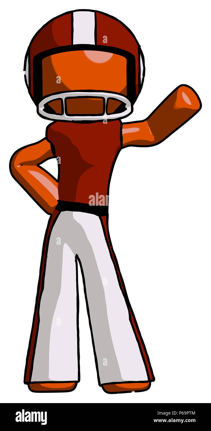 Orange football player man waving left arm with hand on hip Stock Photo ...
