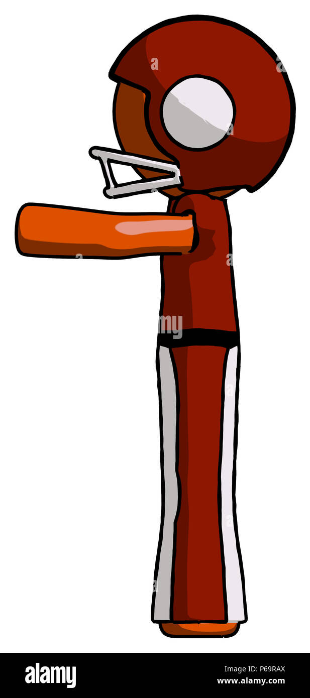 Orange football player man pointing left Stock Photo - Alamy