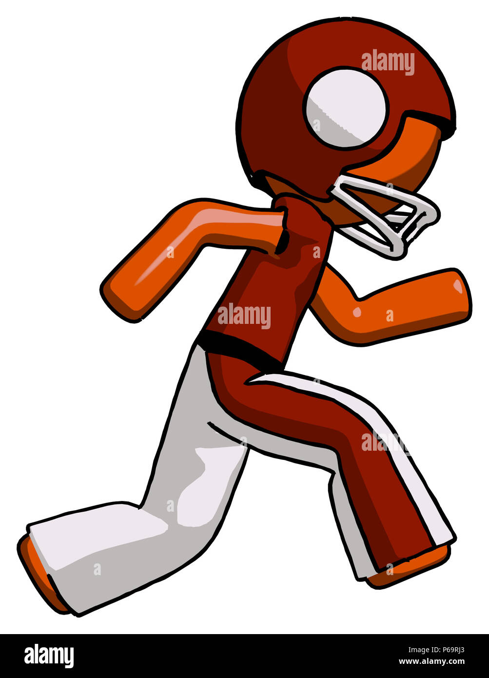 Orange football player man running fast right Stock Photo - Alamy