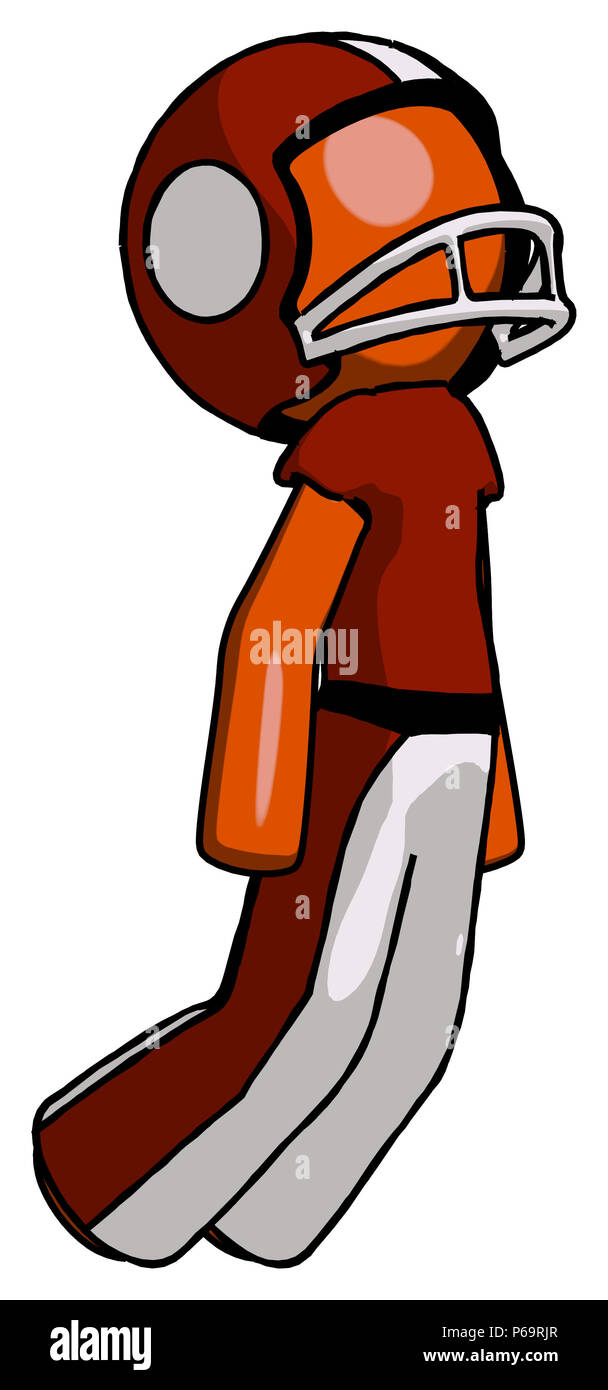Orange football player man floating through air right Stock Photo - Alamy