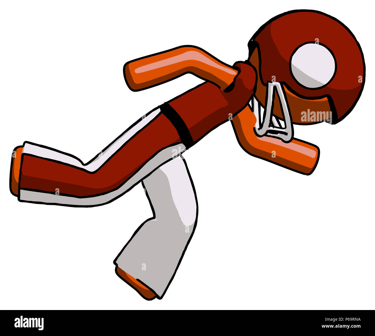 Orange football player man running while falling down Stock Photo - Alamy