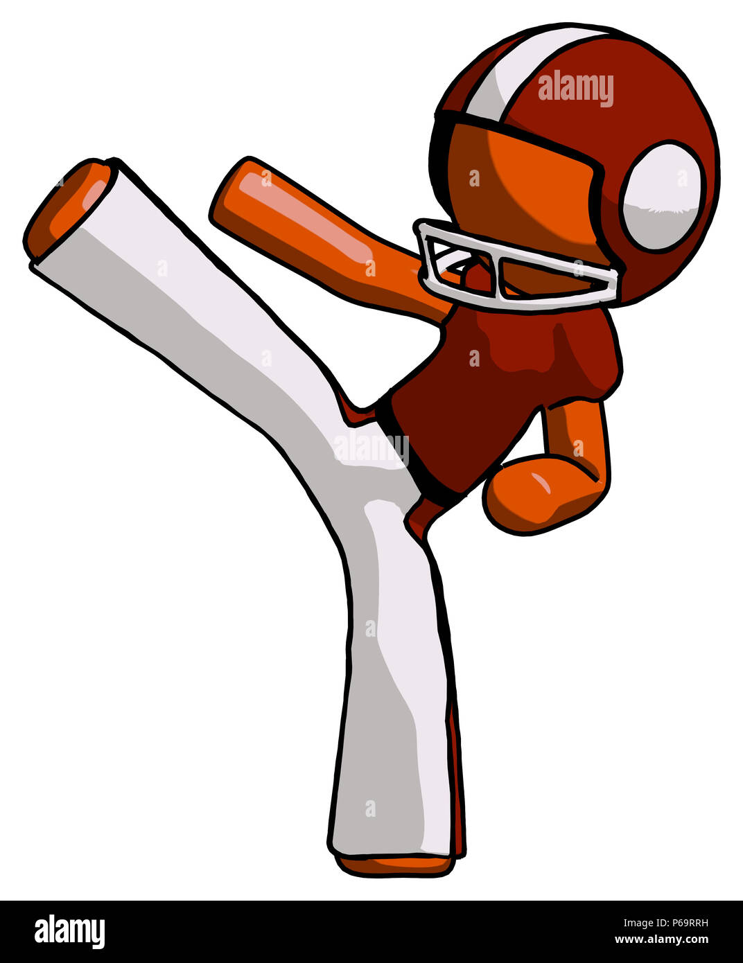 Orange football player man ninja kick left Stock Photo - Alamy