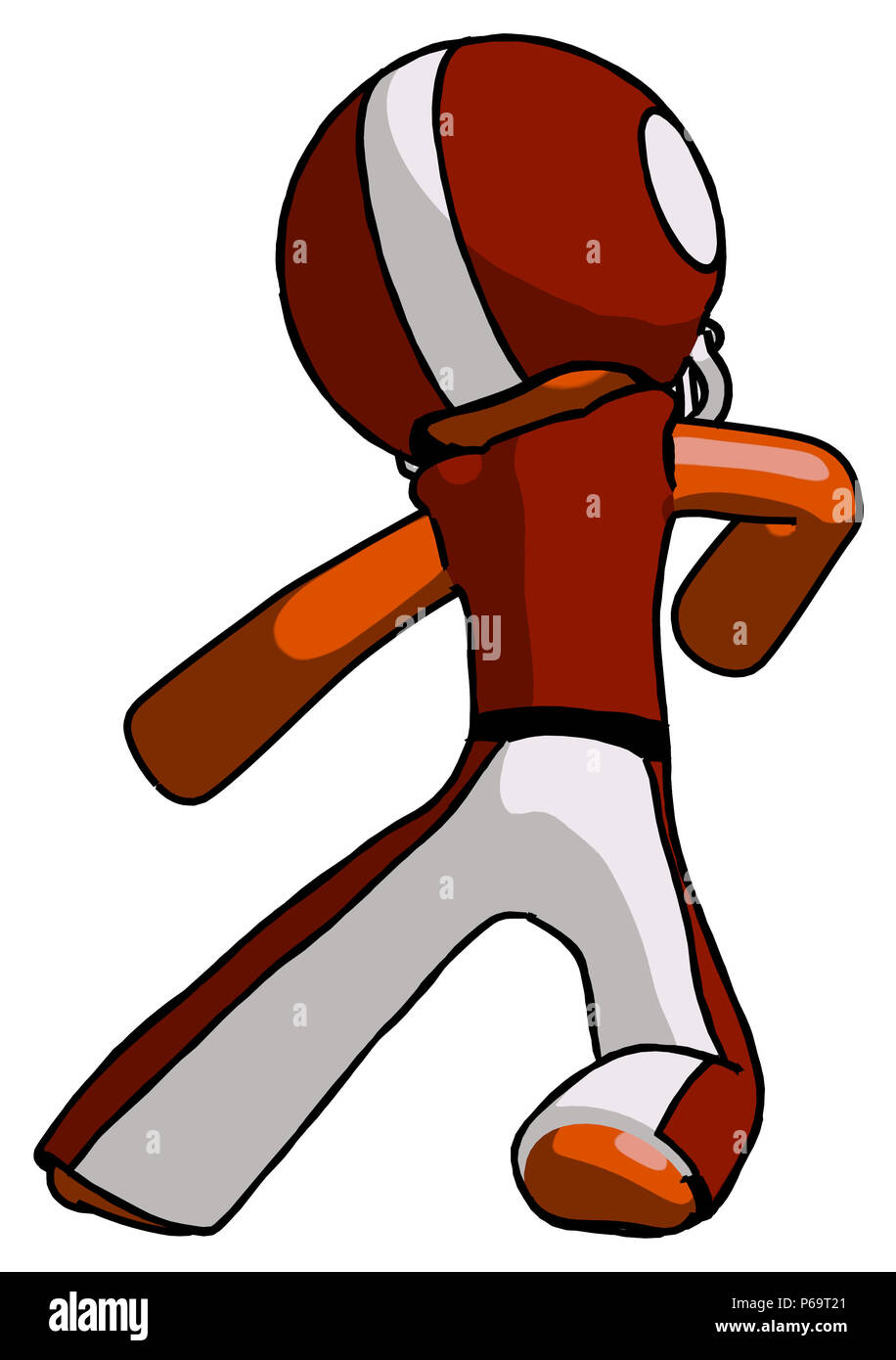 Orange football player man karate defense pose left Stock Photo - Alamy