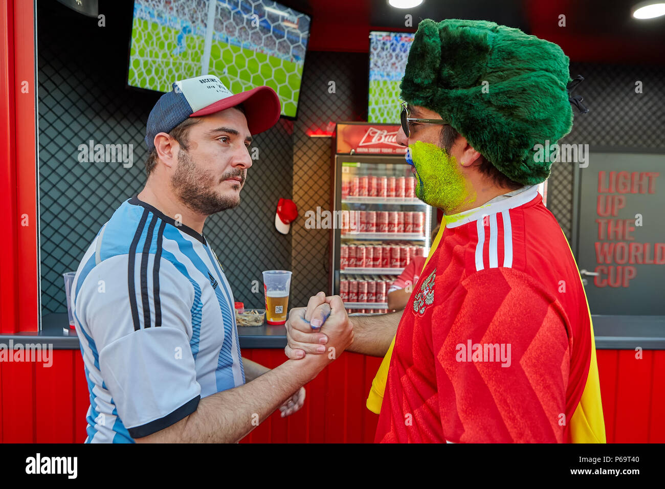St. Petersburg, Russia - June 25, 2018: Two soccer fans, supporters of ...