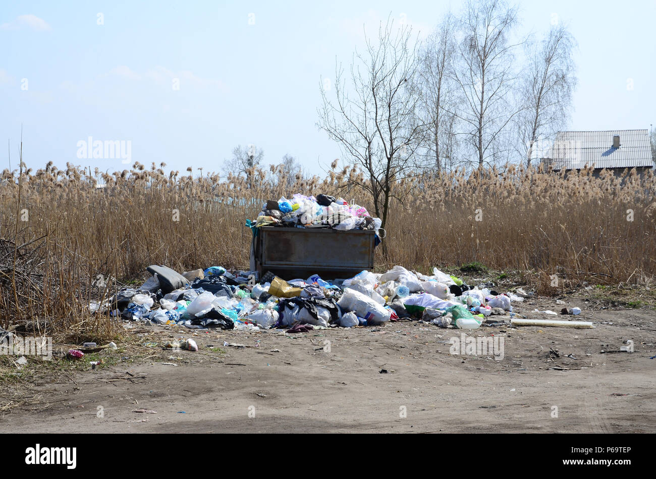 The garbage can is packed with garbage and waste. Untimely removal of ...