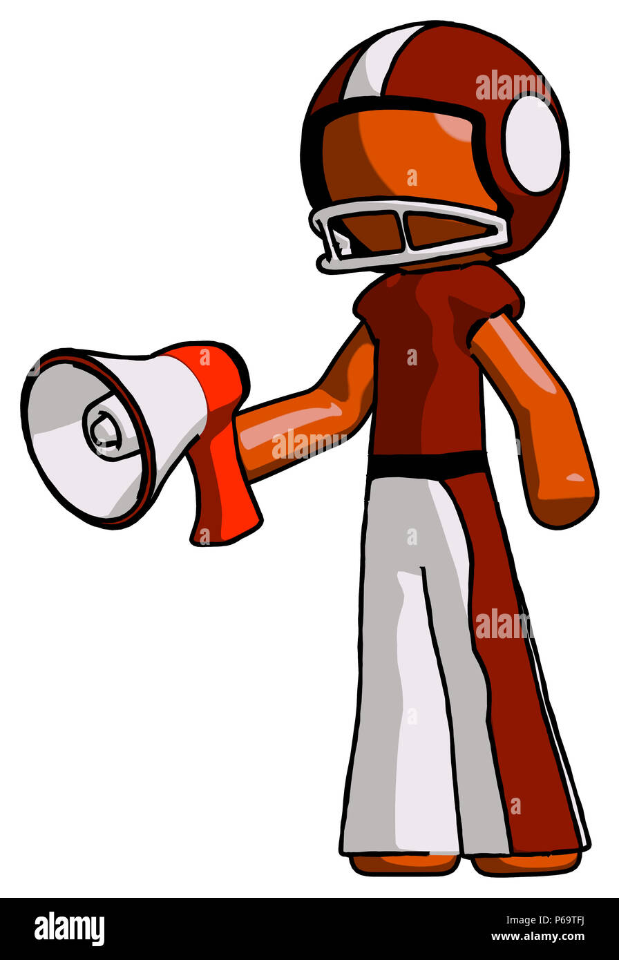 Orange football player man holding megaphone bullhorn facing right ...