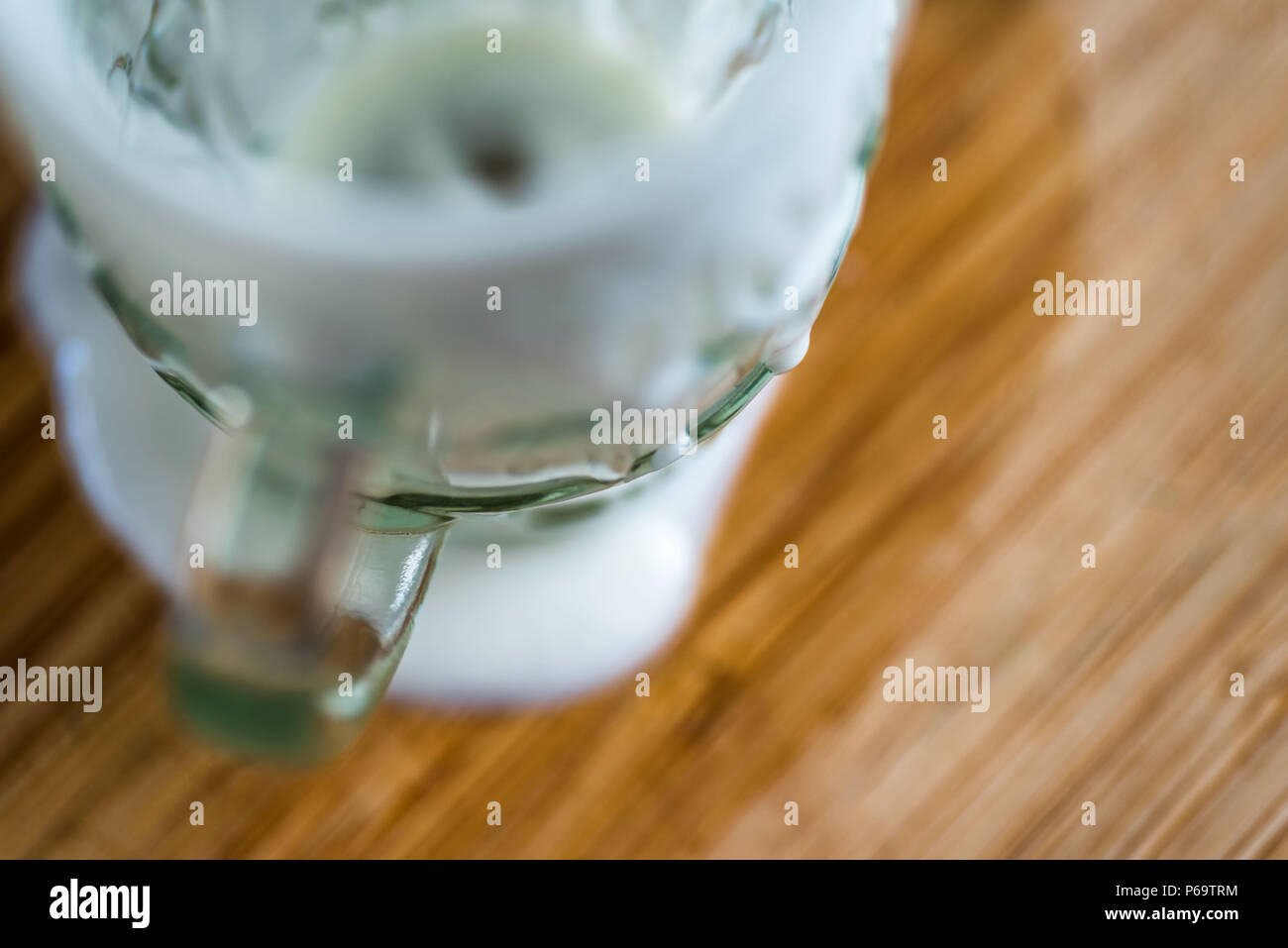 Closeup overhead view of empty fresh kefir probiotik drink on kitchen ...