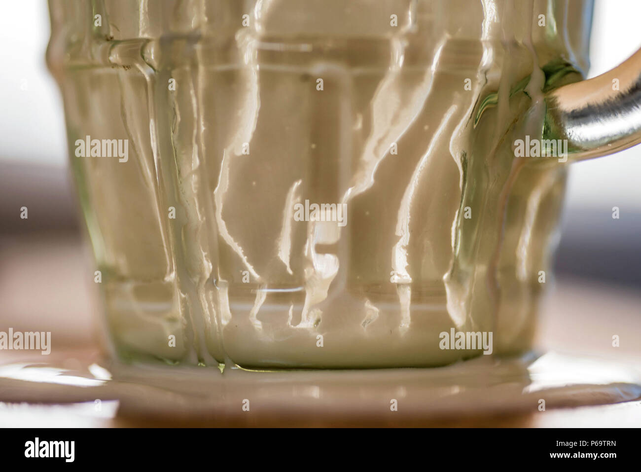 Closeup overhead view of empty fresh kefir probiotik drink on kitchen ...