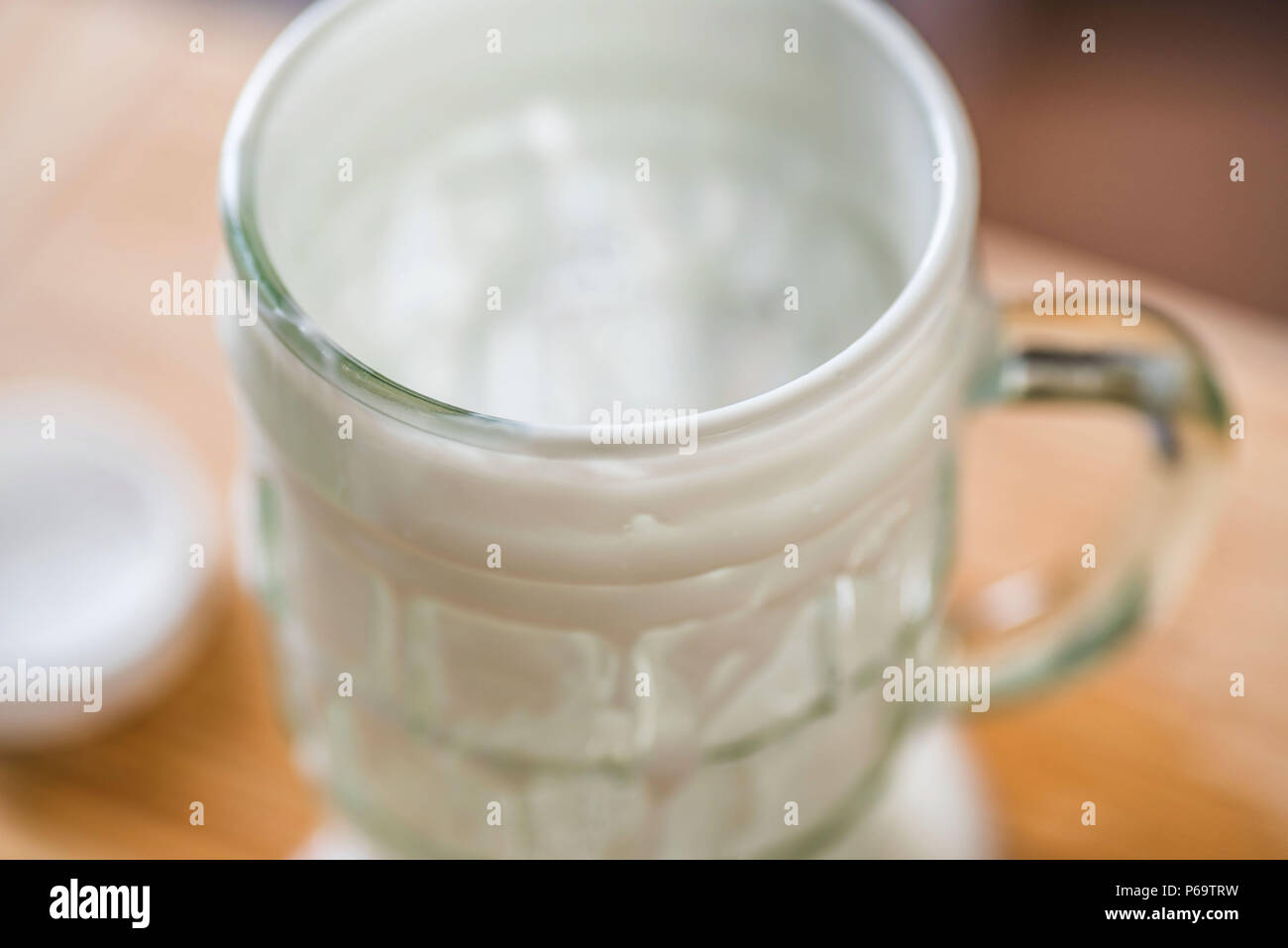 Closeup overhead view of empty fresh kefir probiotik drink on kitchen ...