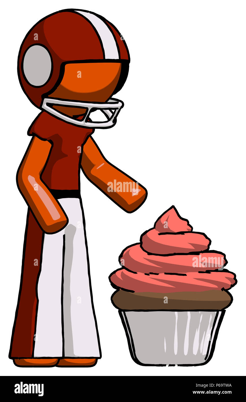 Orange football player man with giant cupcake dessert Stock Photo - Alamy