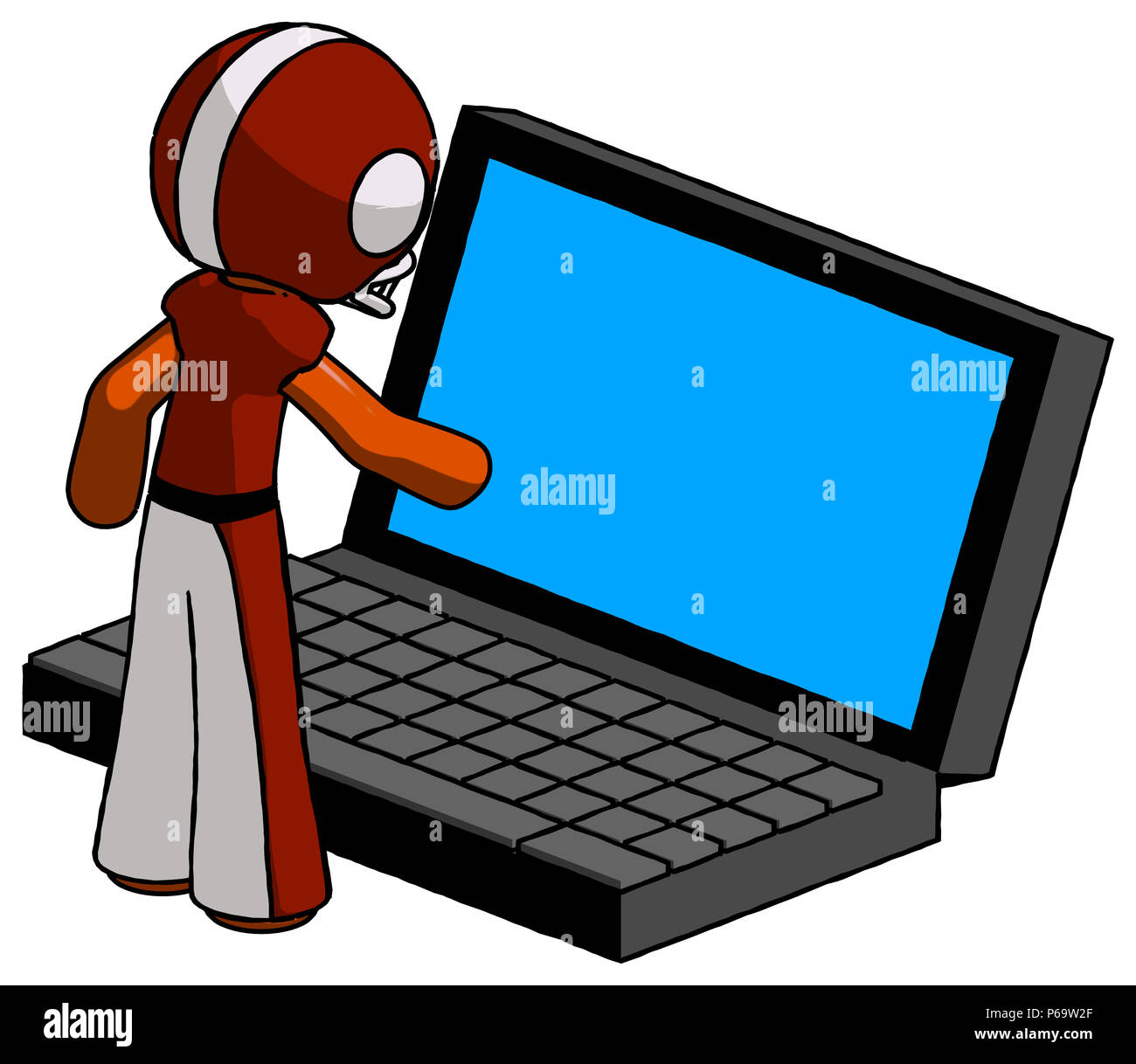 Orange football player man using large laptop computer Stock Photo - Alamy