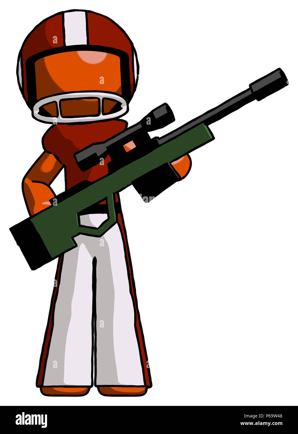 Orange football player man holding sniper rifle gun Stock Photo - Alamy