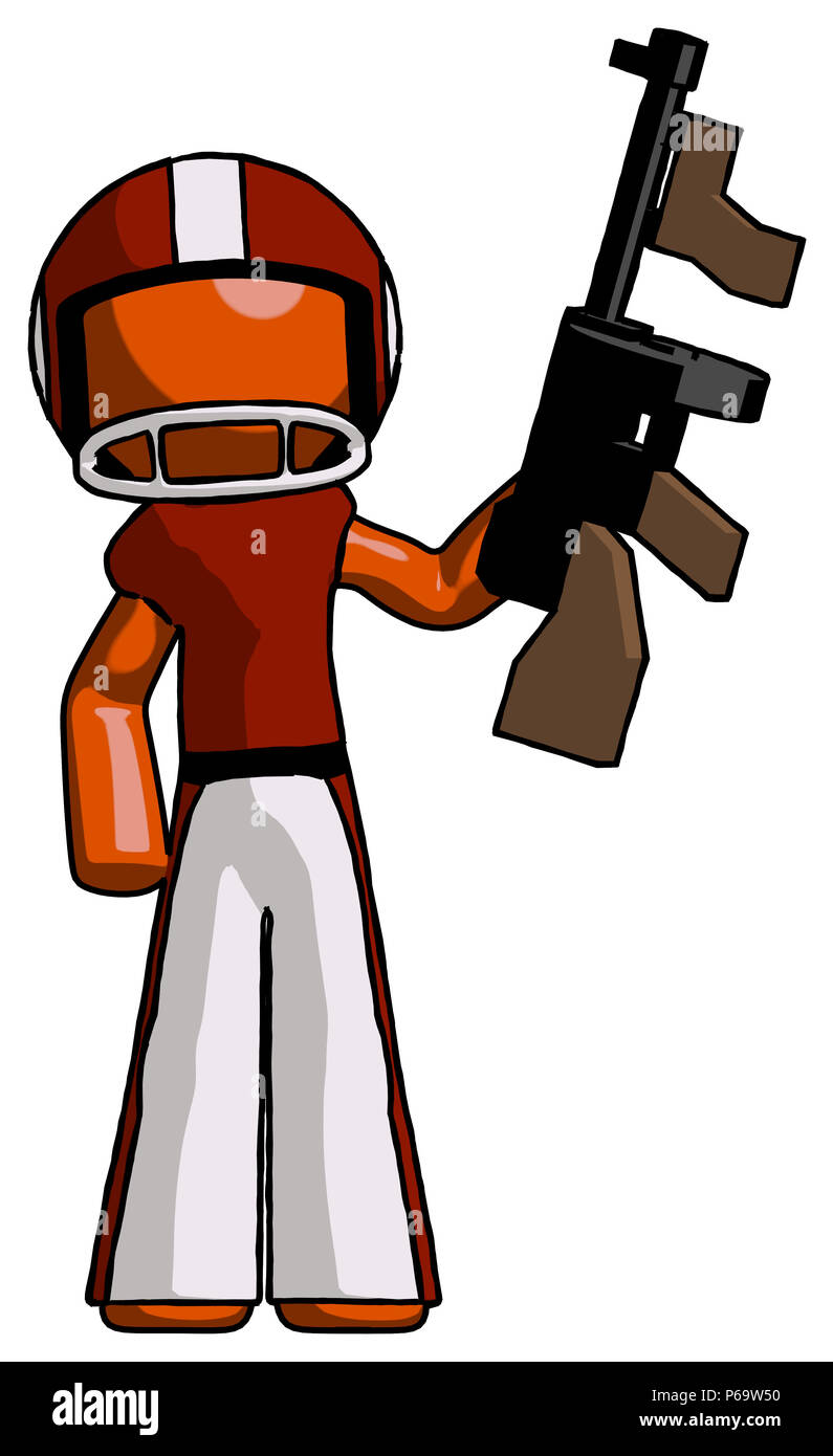 Orange football player man holding tommygun like a gangster Stock Photo ...