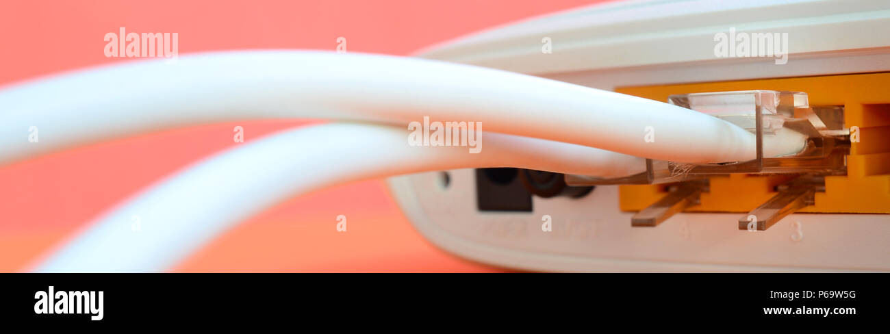 The Internet cable plugs are connected to the Internet router, which ...