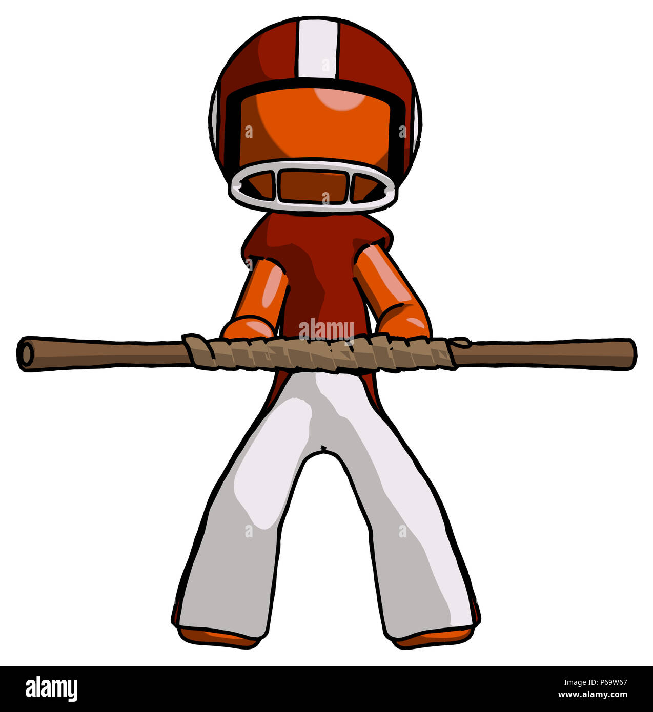 Orange football player man bo staff kung fu defense pose Stock Photo ...