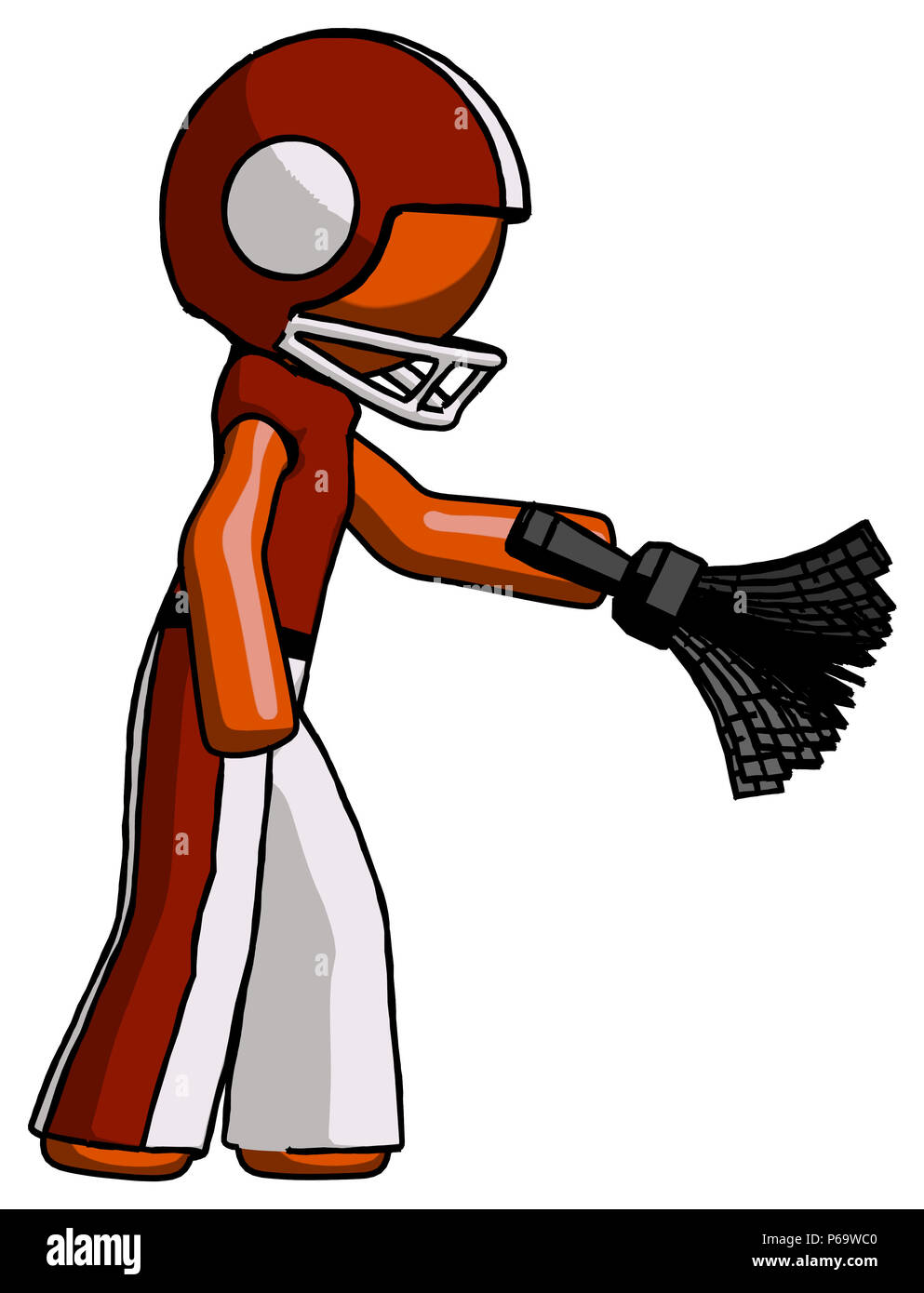 Orange football player man dusting with feather duster downwards Stock ...