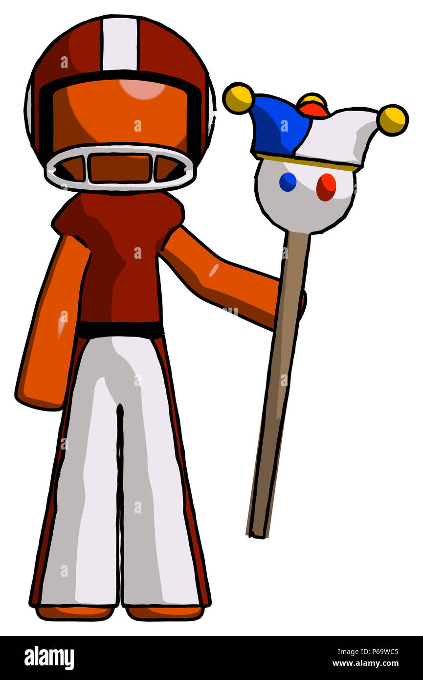 Orange football player man holding jester staff Stock Photo - Alamy