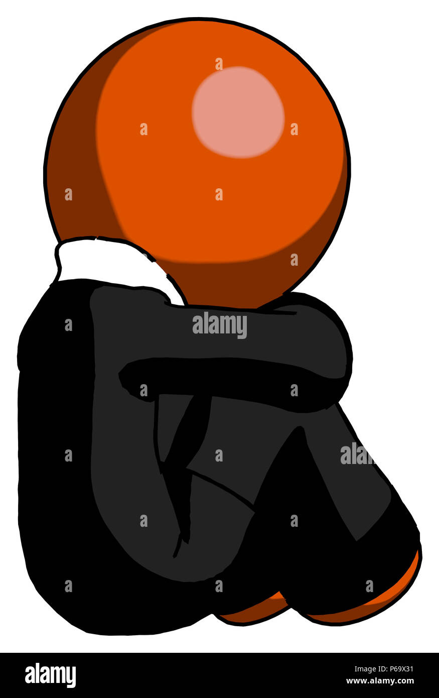 Orange clergy man sitting with head down back view facing right Stock ...