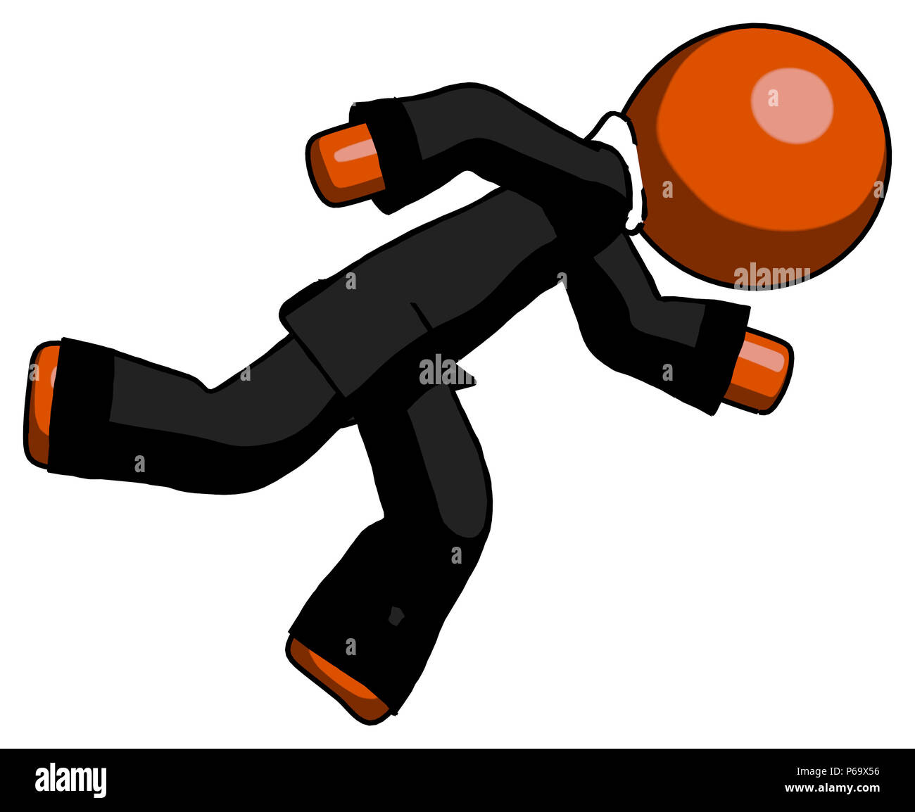 Orange clergy man running while falling down Stock Photo - Alamy