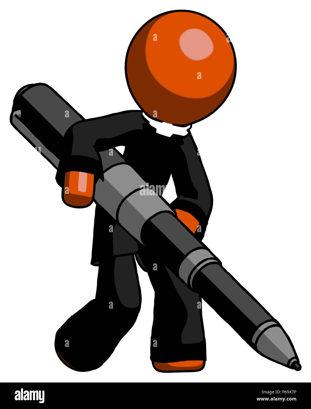 Orange clergy man writing with a huge pen Stock Photo - Alamy