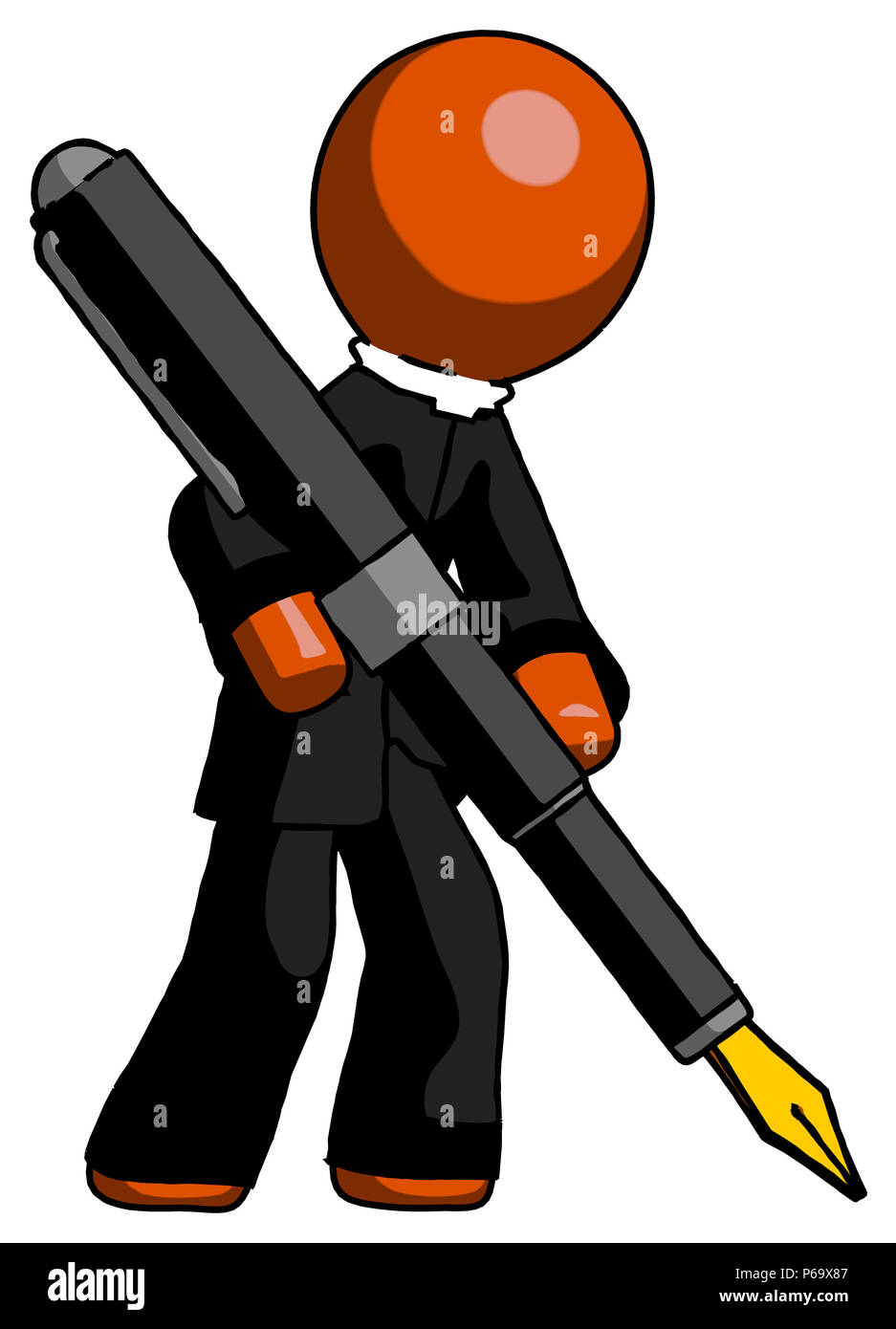 Orange clergy man drawing or writing with large calligraphy pen Stock ...