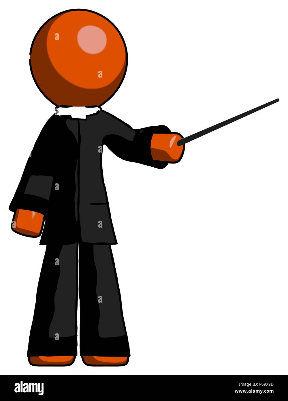 Orange clergy man teacher or conductor with stick or baton directing ...
