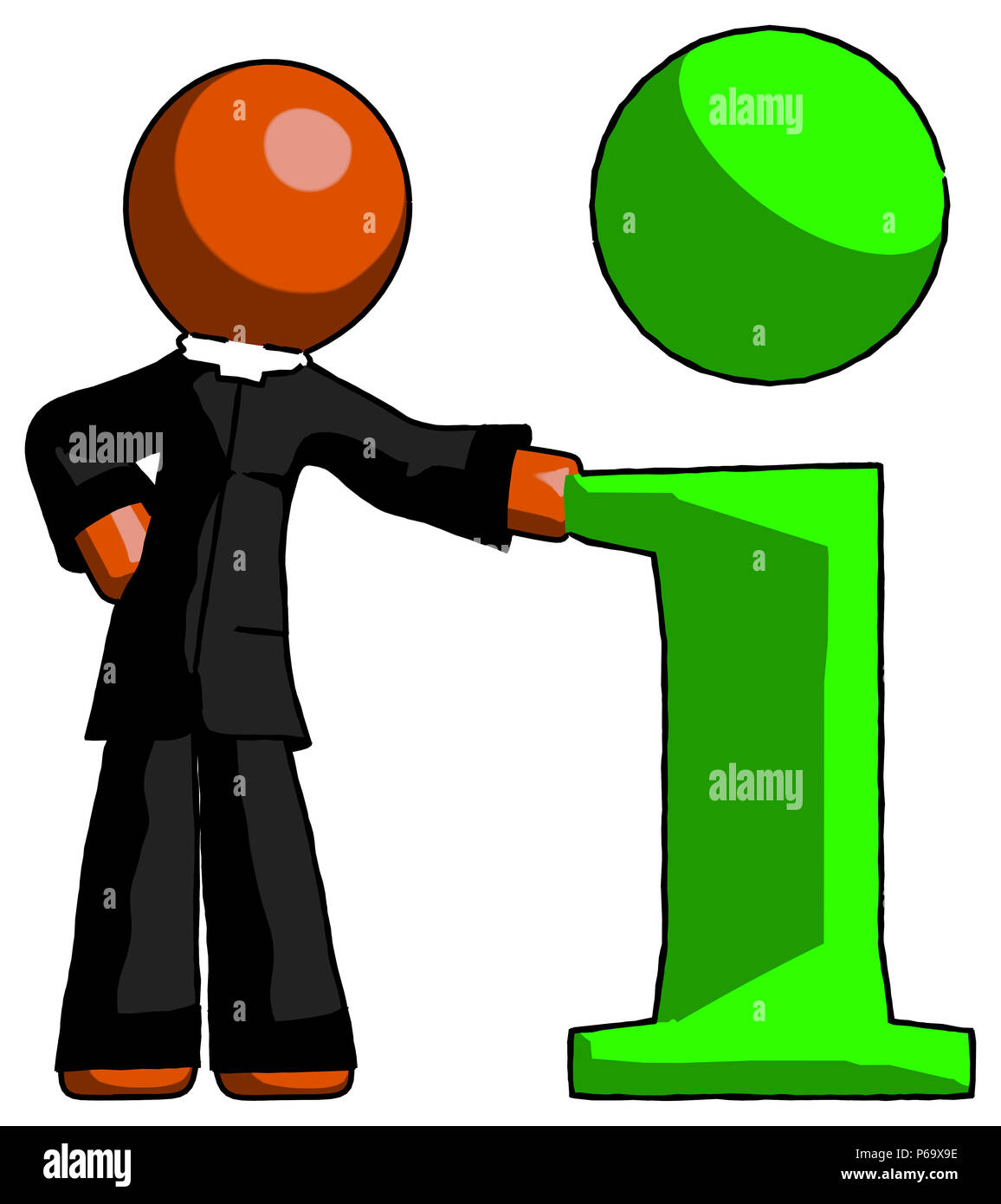 Orange clergy man with info symbol leaning up against it Stock Photo ...