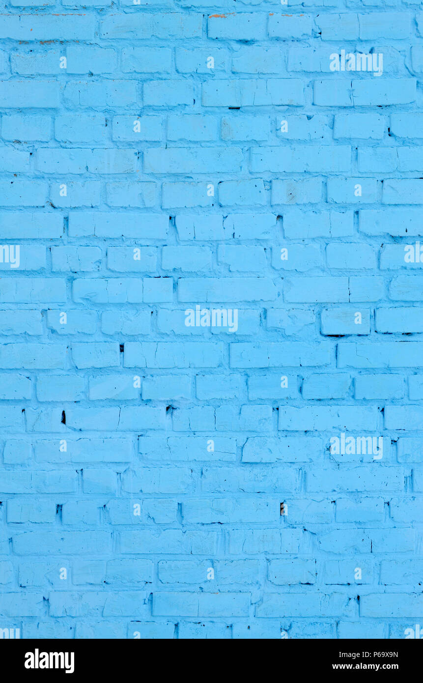 Square brick block wall background and texture. Painted in blue Stock ...