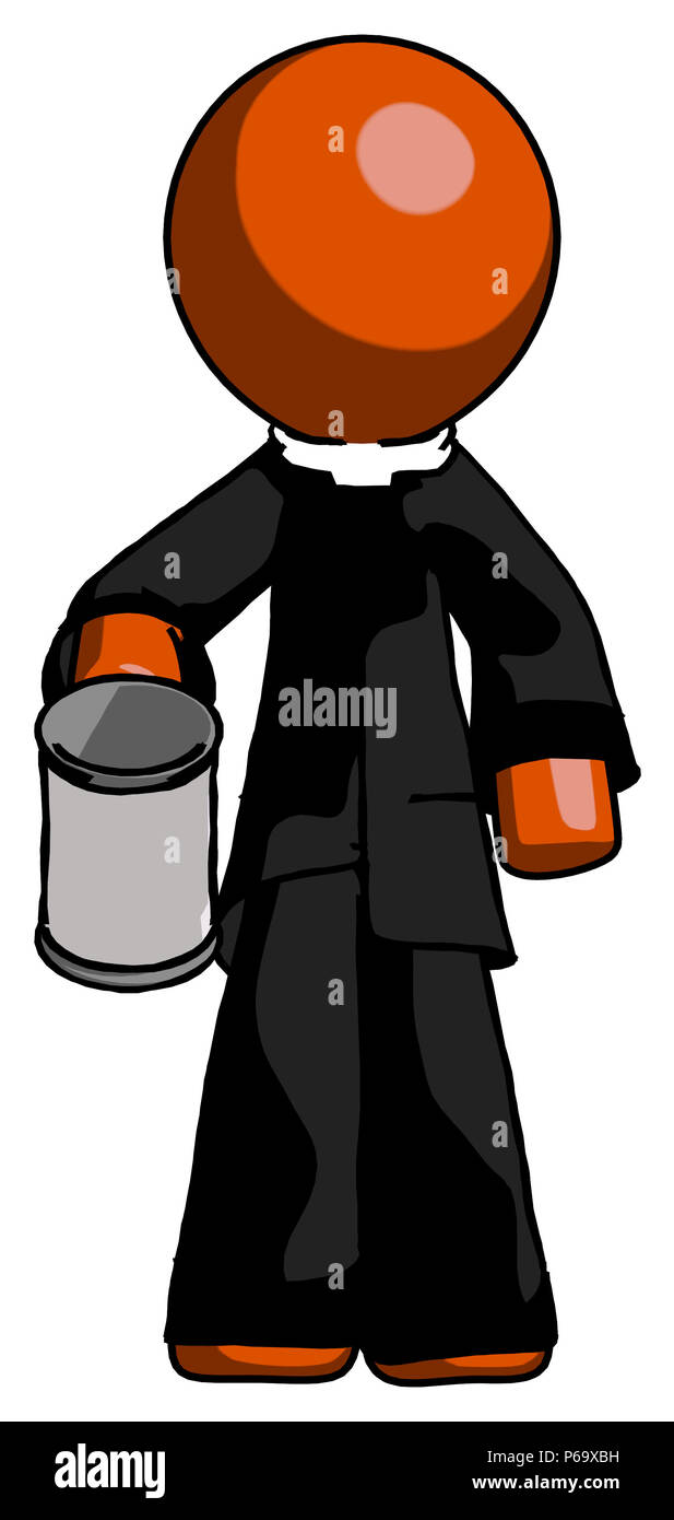 Orange clergy man begger holding can begging or asking for charity ...